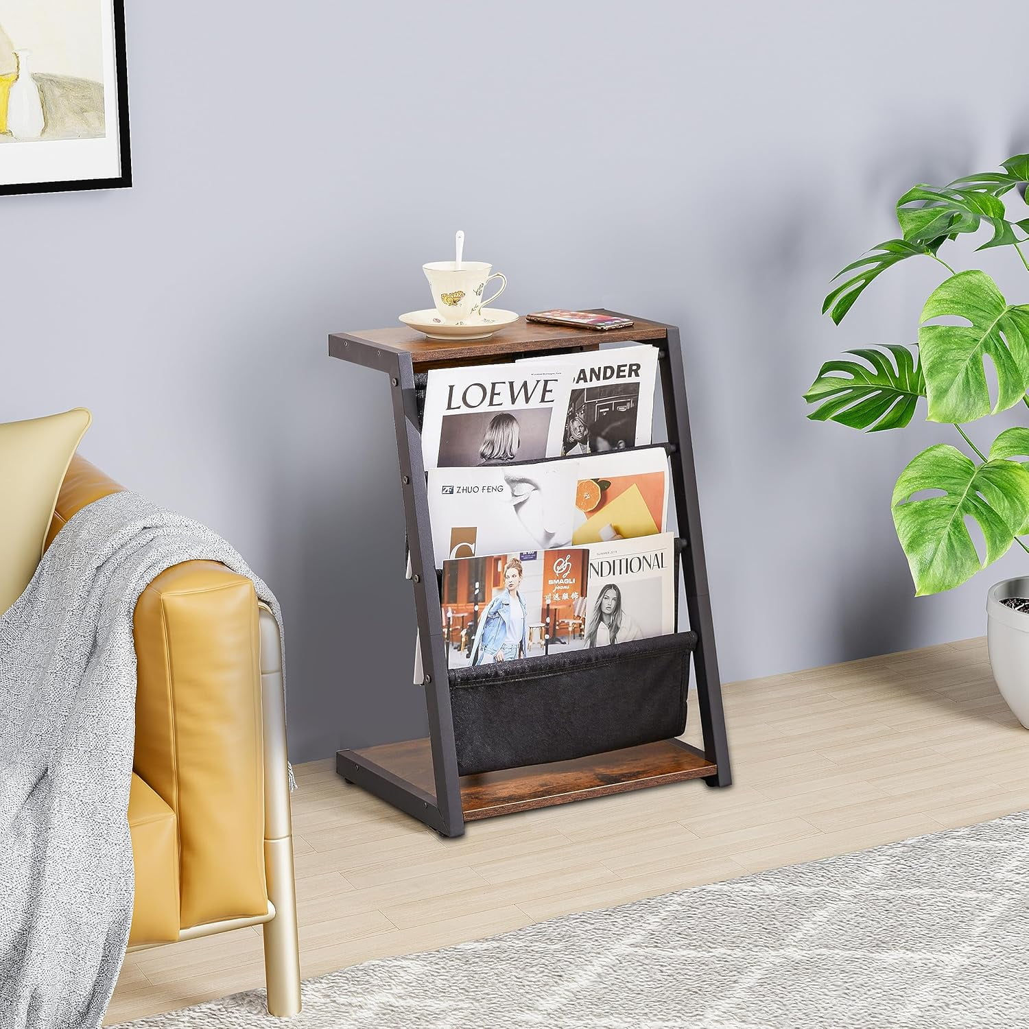JRHRXXY Floor Standing Magazine Rack Bookshelf with 5 Layers and 3 ...
