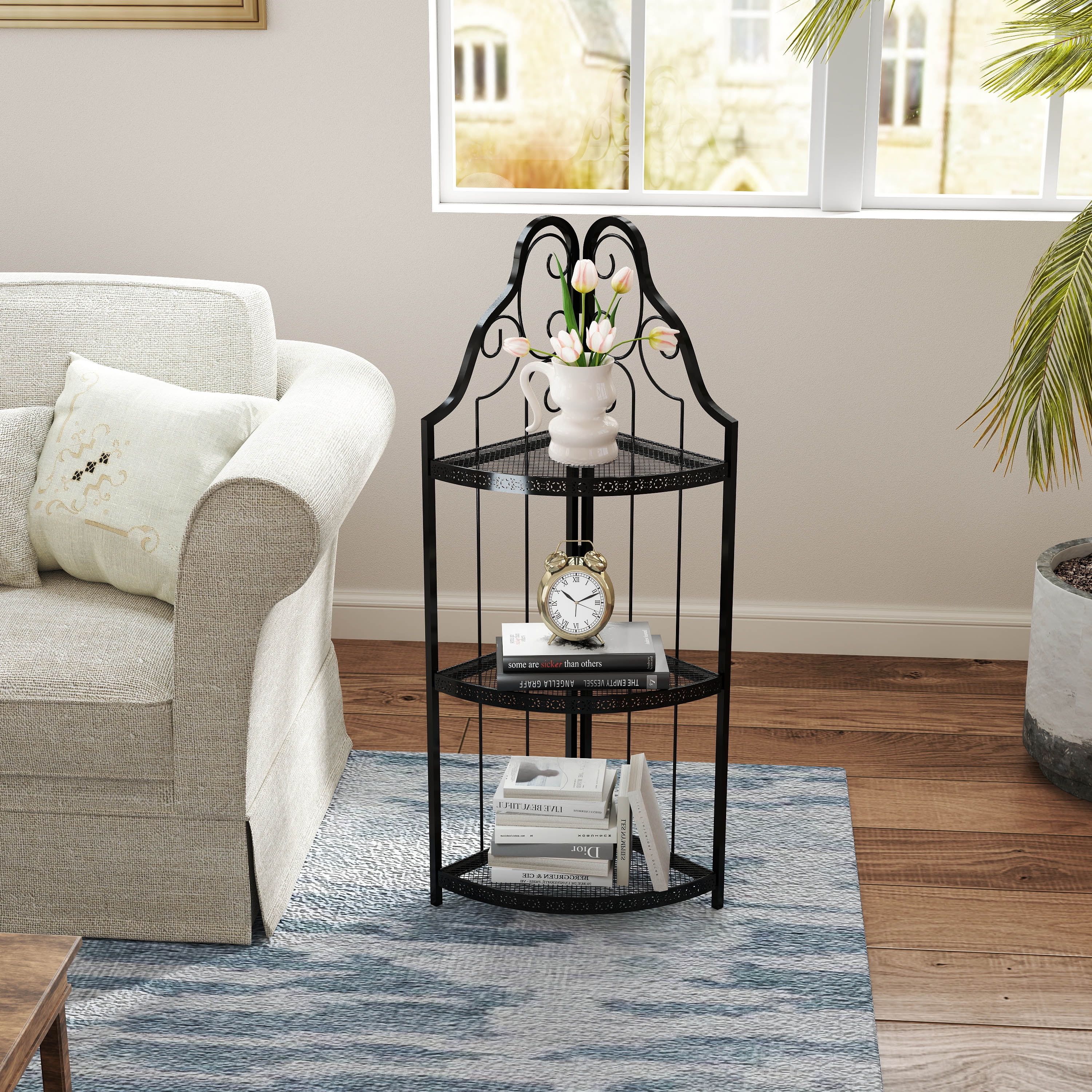 JRHRXXY Foldable 3-Tier Corner Shelf,Metal Plant Stand,Display Rack ...