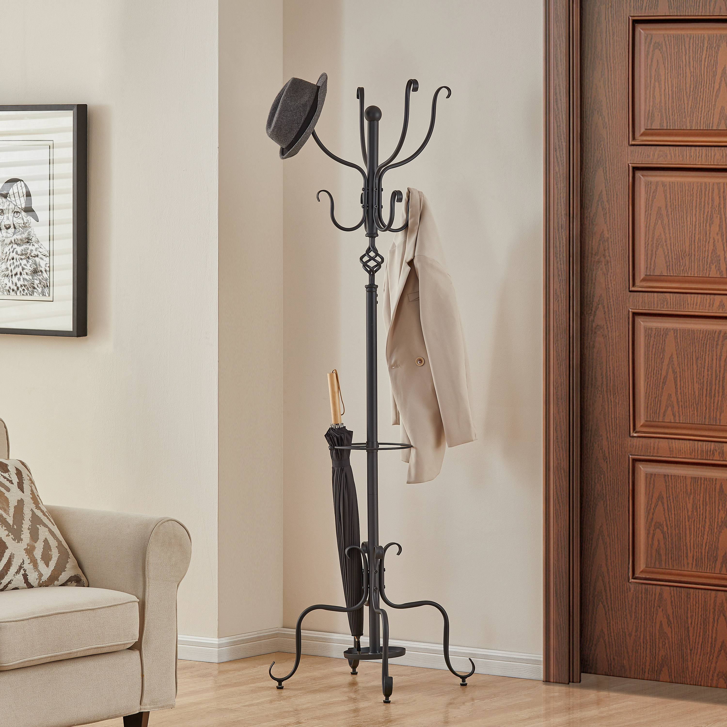 9 Hooks Coat Rack Stand Simple Freestanding Standing Coat and Hat ...