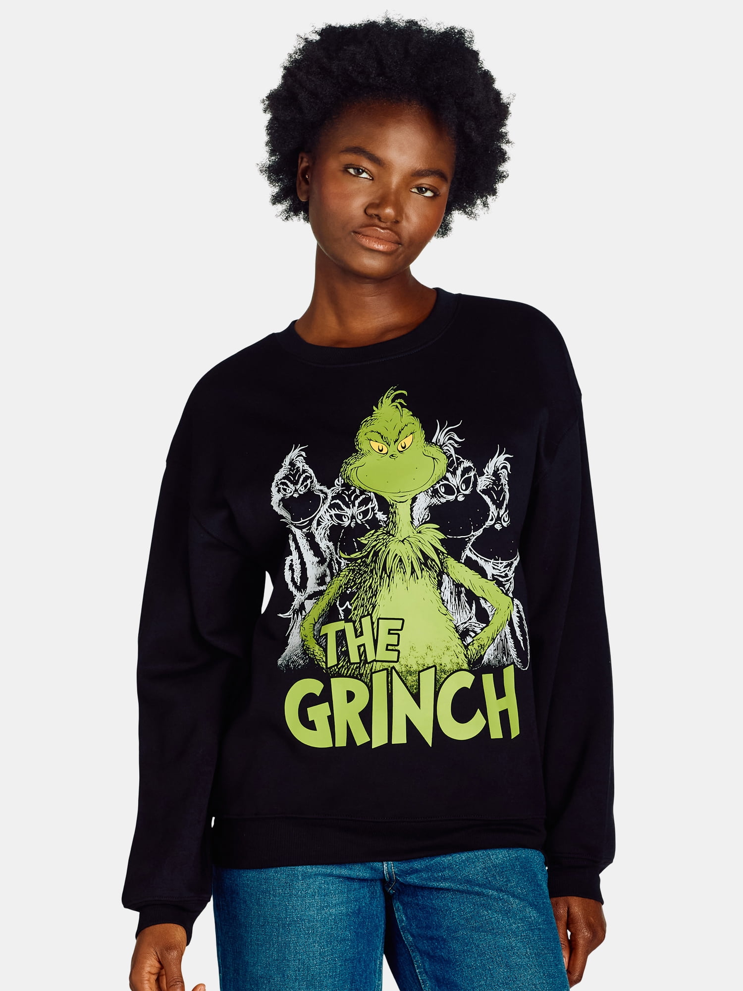 Dr. Seuss Women’s Grinch Front and Back Graphic Sweatshirt, Sizes XXS ...