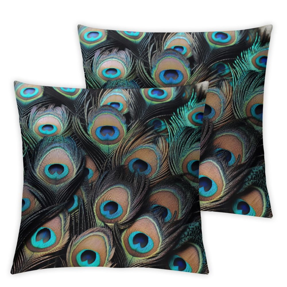 JRXY 2-Piece Short Plush Pillowcase Set Peacock Feather Watercolor ...