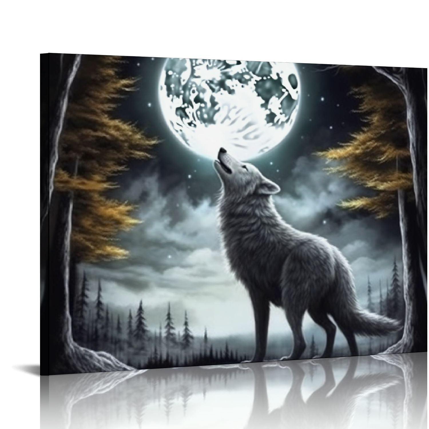 JRXY 3 Piece Wolf with Starry Sky Canvas Wall Art Black and White ...