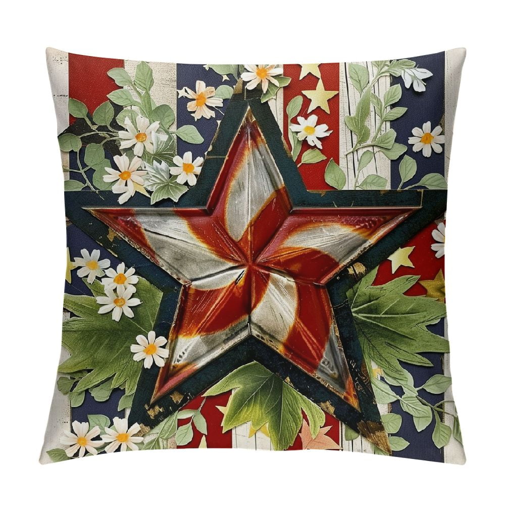 JRXY 4th of July Pillow Covers American Flag Heart Star Greenery Throw ...