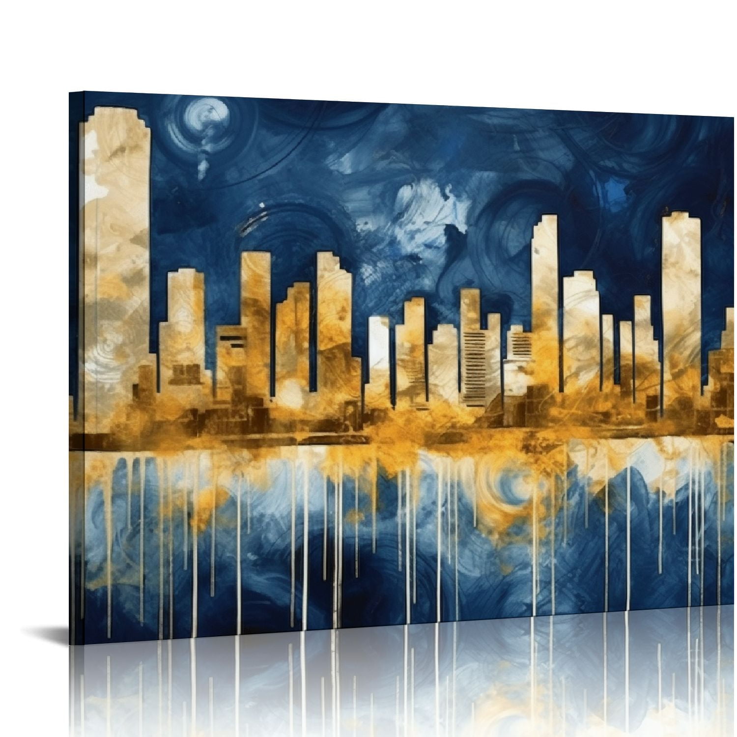JRXY Abstract City Wall Art, Spectacular Blue And Gold Abstract City ...