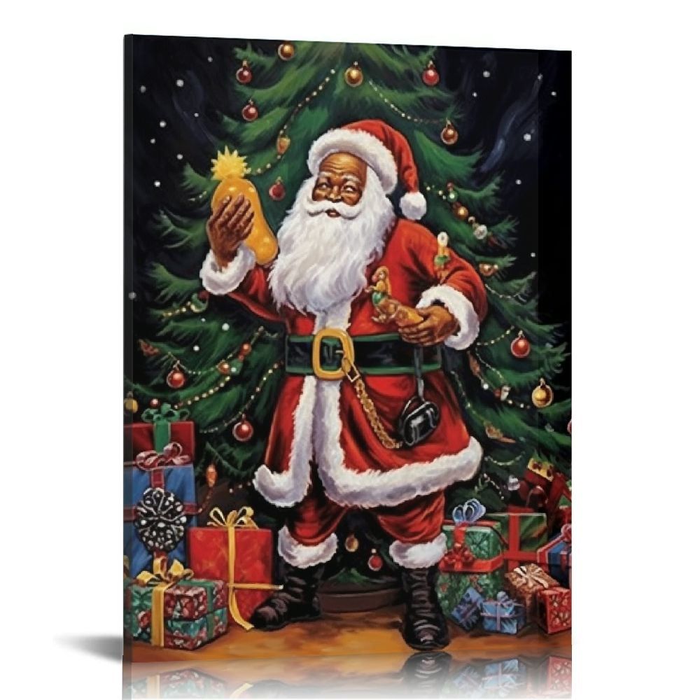 JRXY African American Santa Canvas Wall Art Print, Christmas Home Decor ...