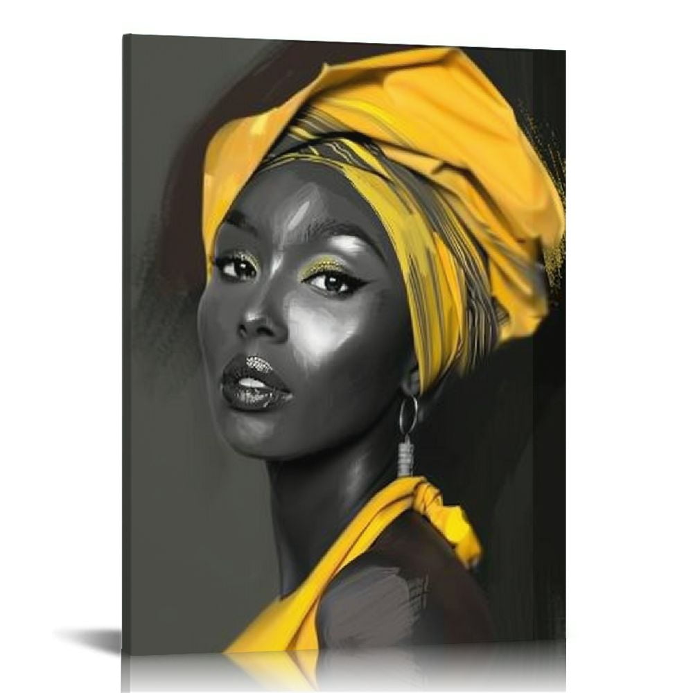 JRXY African American Women Canvas Wall Art Black Woman Yellow Hair Beauty Abstract Painting ...