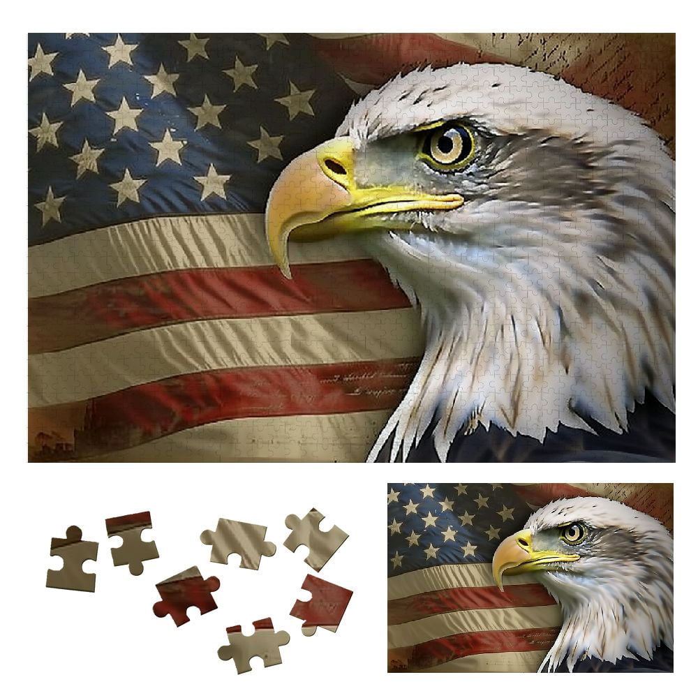 JRXY American Flag Bald Eagle Wooden Puzzle for Adults and Kids 1000 ...