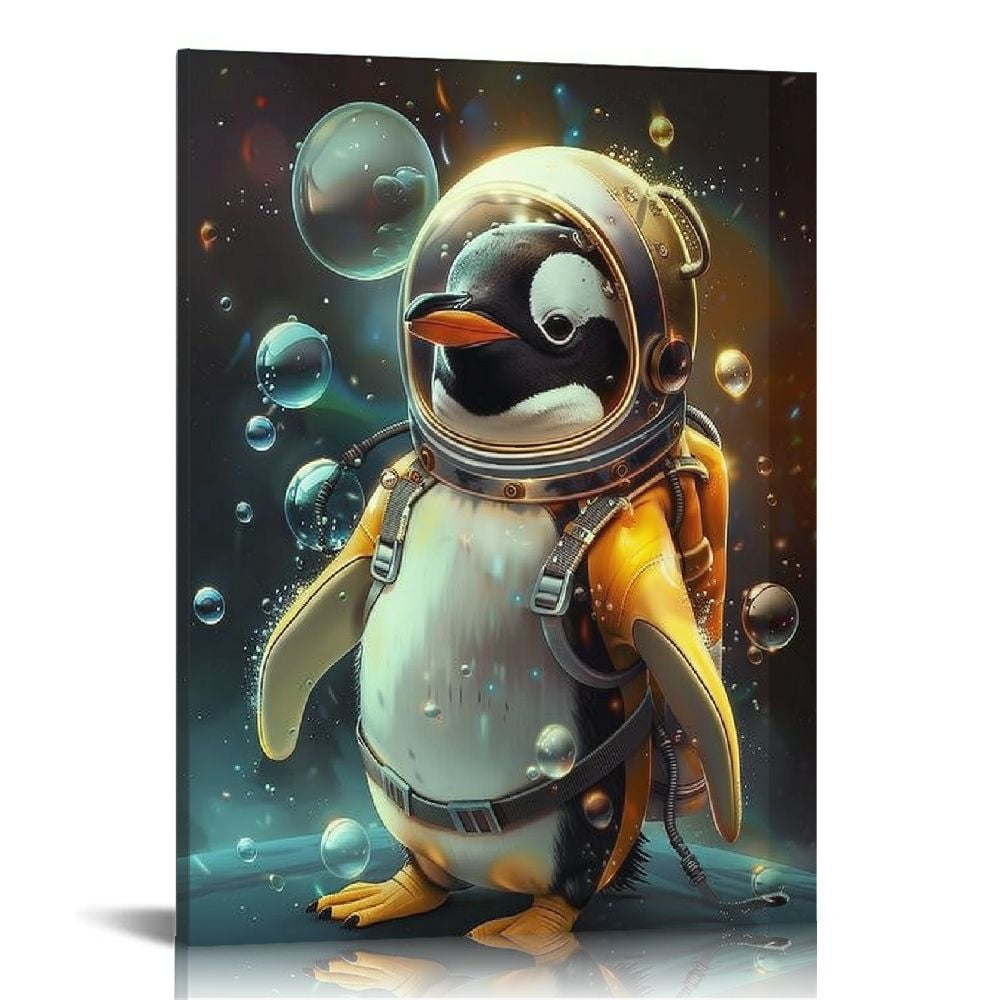 JRXY Astronaut Space Penguin Poster Animal Wall Decor Cartoon Room Wall ...