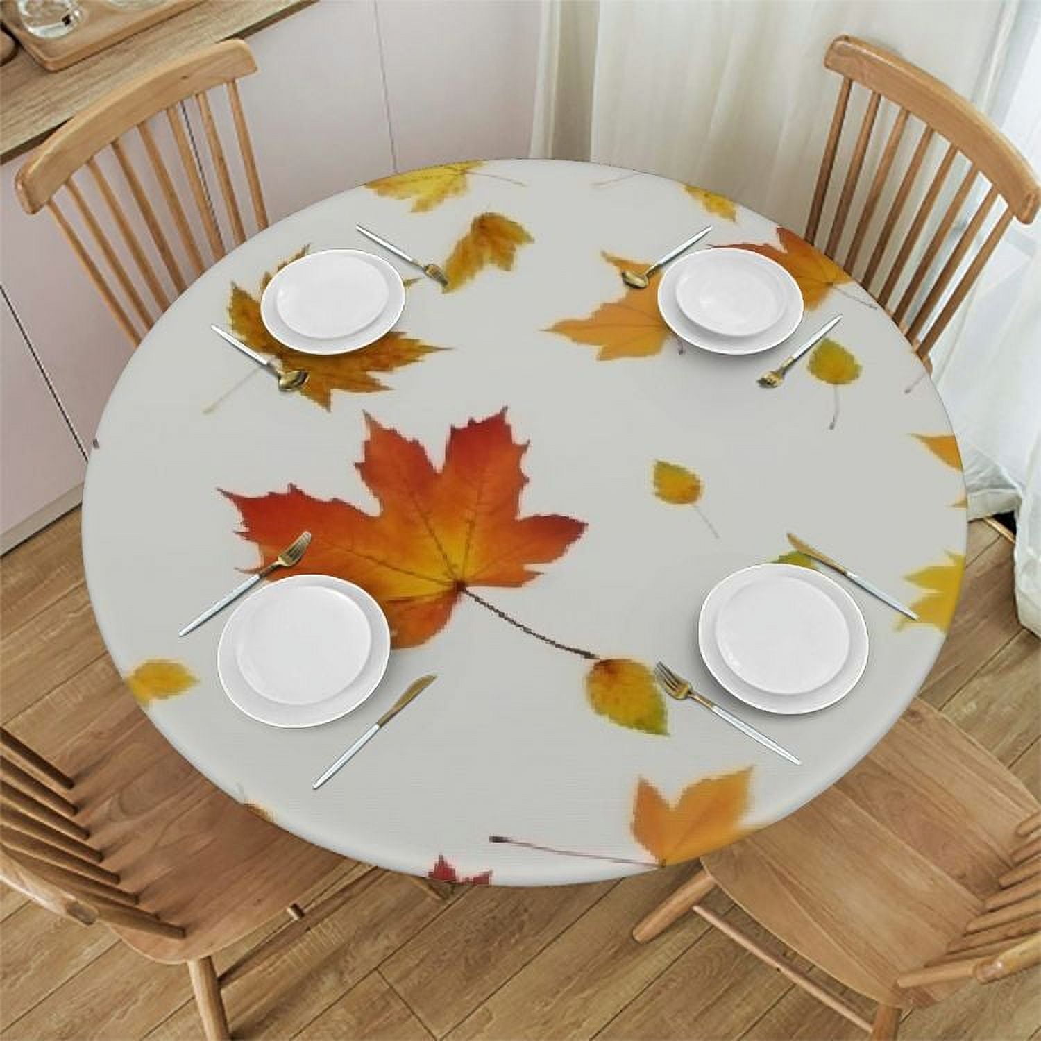 JRXY Autumn Maple Leaves Elastic Round Tablecloth, Fall Plants Nature ...