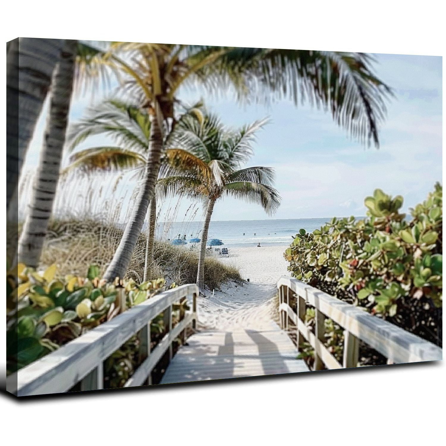JRXY Beach Boardwalk Canvas Wall Art: Coastal Palm Tree Picture Seaside ...