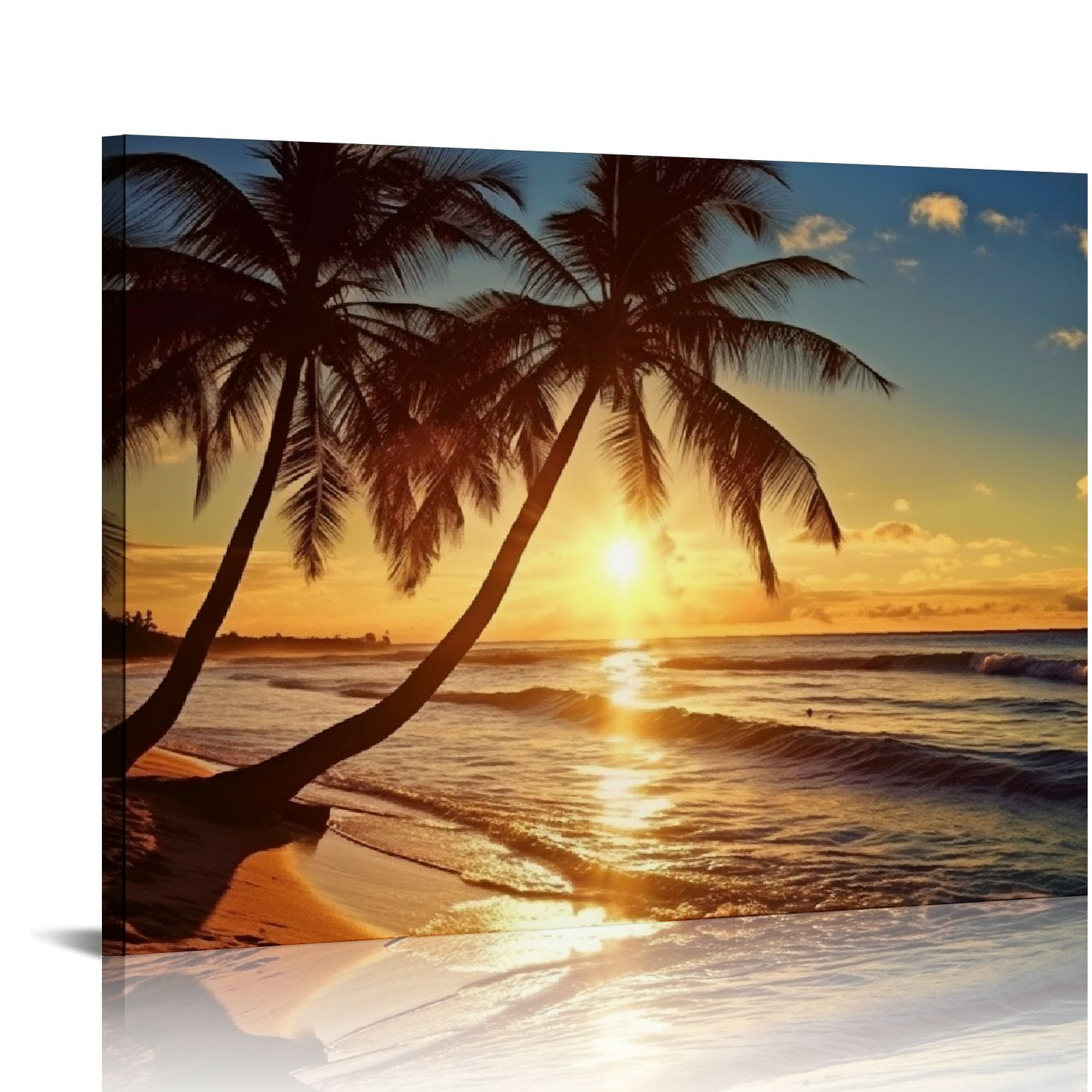 JRXY Beach Coconut Tree Sunset Landscape Canvas Painting Poster Wall ...