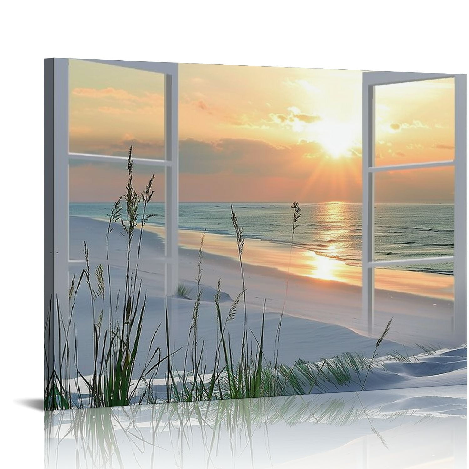 JRXY Beach Window Canvas Wall art: tropical Sunrise Seascape Picture ...