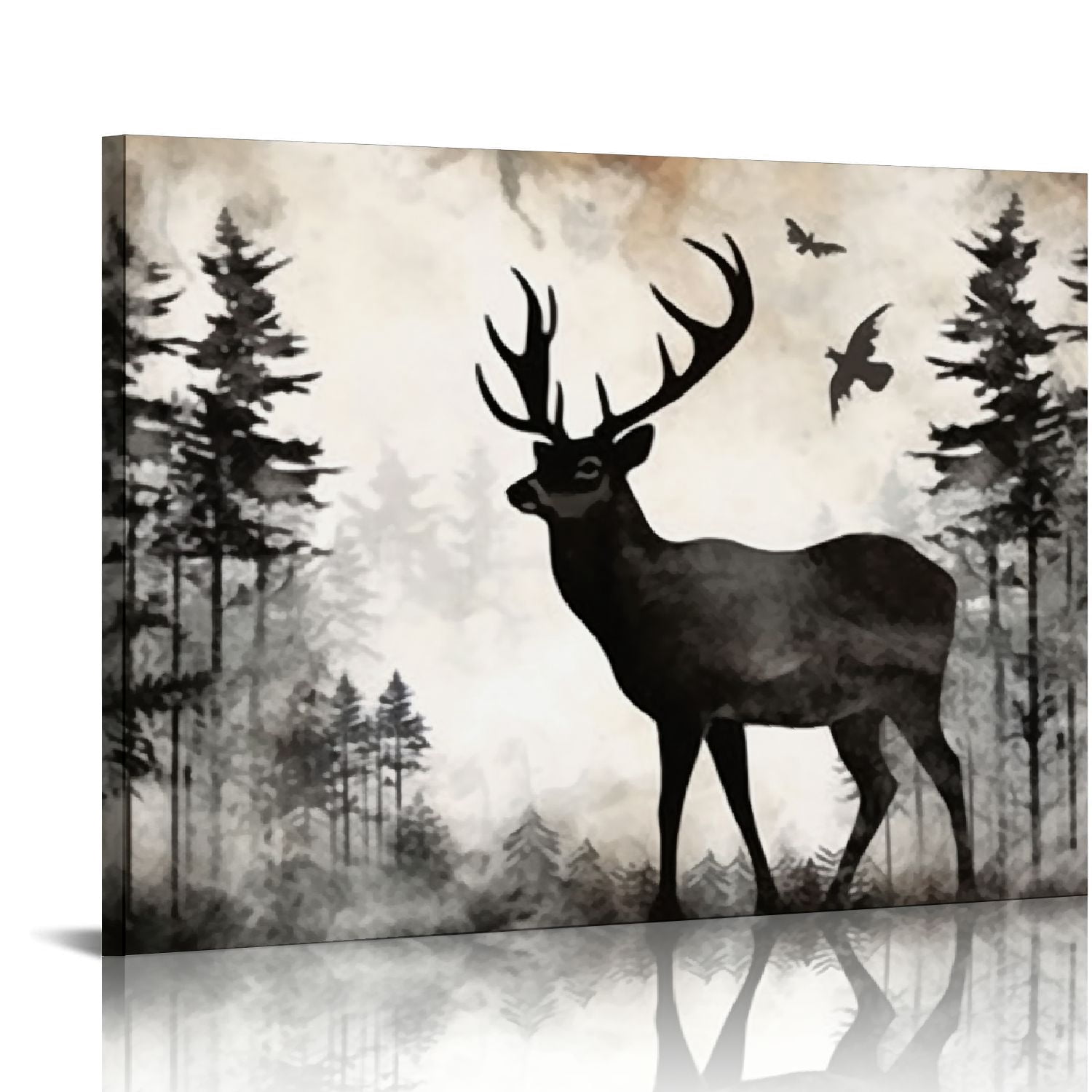 JRXY Bear Elk Moose Canvas Wall Art Animal in Forest Rustic Decor ...