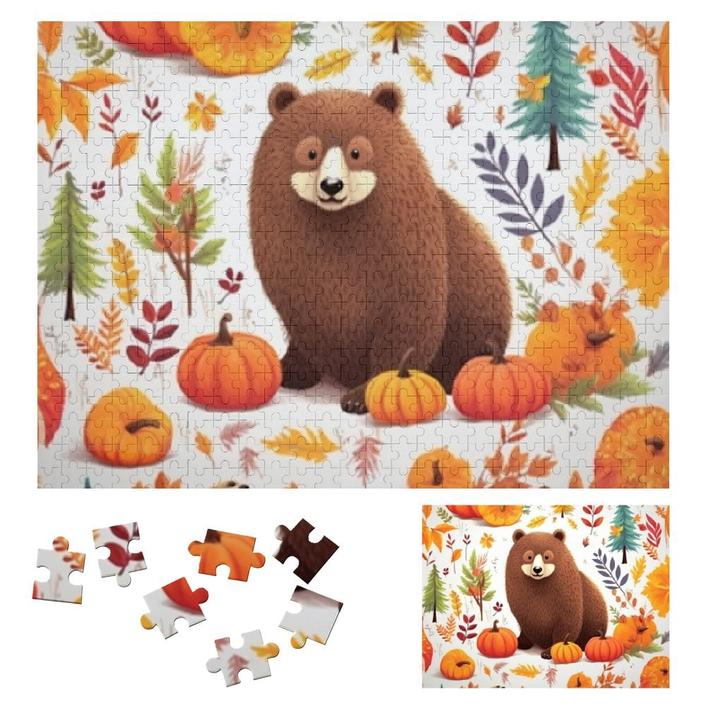 JRXY Bear Hedge Rainbow Wooden Jigsaw Puzzle Gift for Family Friends ...