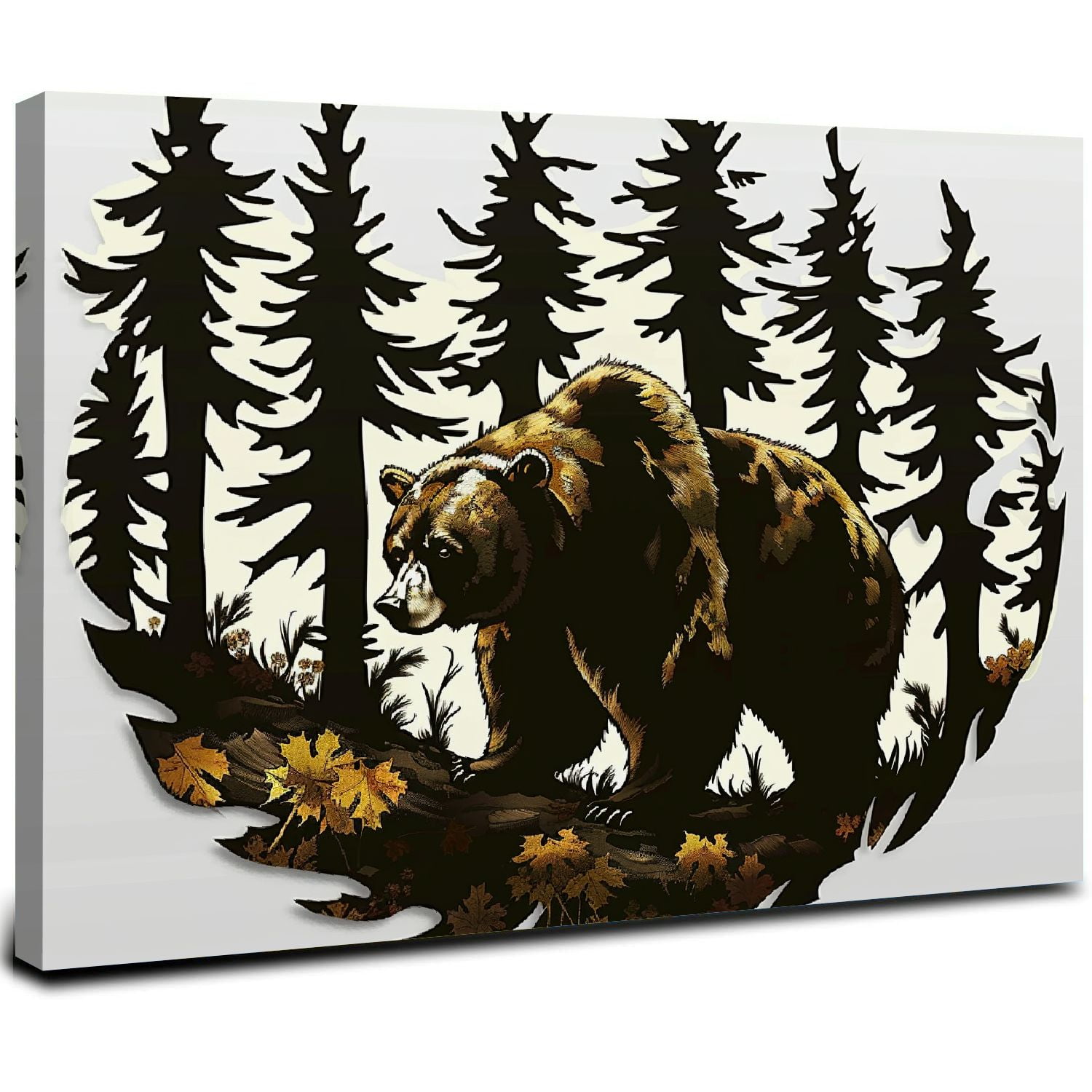 JRXY Bear Mountain Wall Art Decor - Forest and Bear Cabin Decor - Black ...