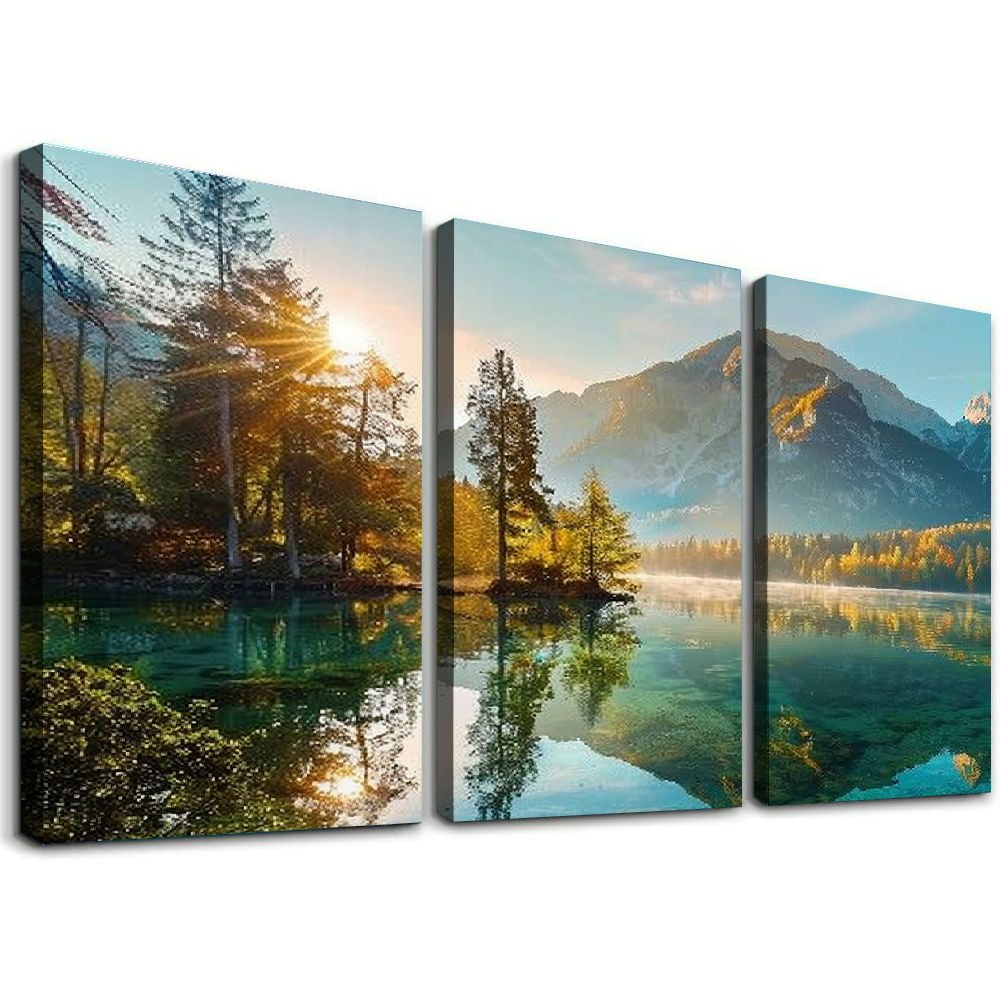 JRXY Beautiful Lake Mountain Range Sunrise Sunset Landscape Canvas Wall ...