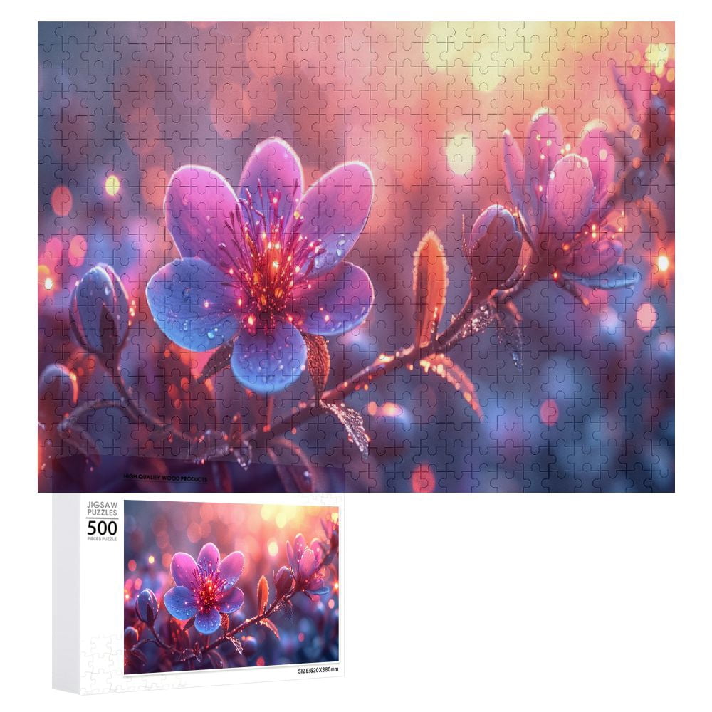 JRXY Bioluminescent Purple Flowers Wooden Jigsaw Puzzle for Adults and ...