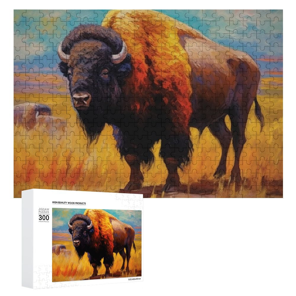 JRXY Bison Grass Field Wooden Puzzle Gift for Family Friends 300 PCS ...