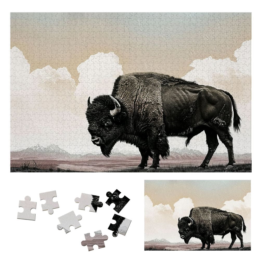 JRXY Bison Mountains Clouds Wooden Puzzle Game Toy Gift for Family ...