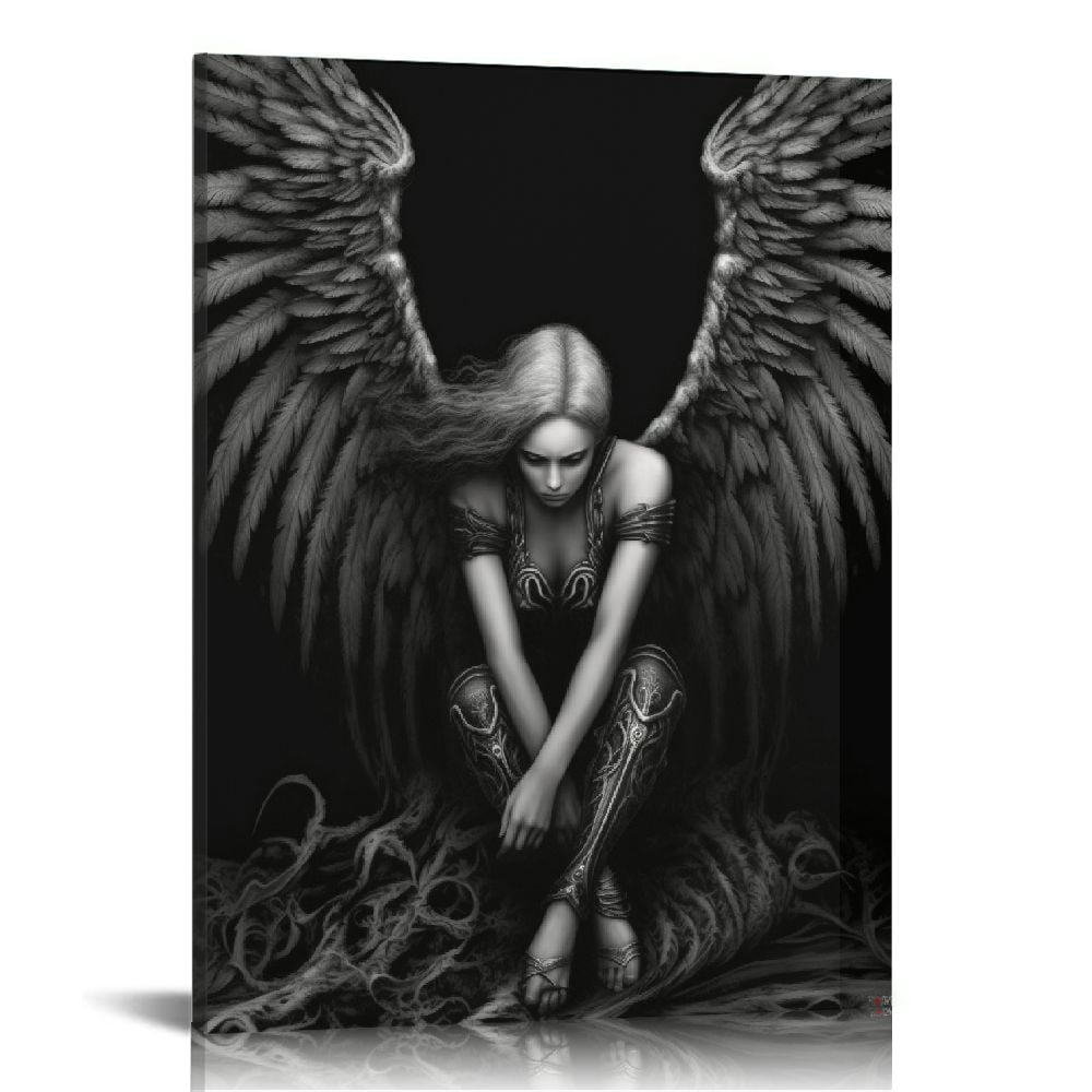 JRXY Black And White Angel Wings Poster Art Abstract Gothic Fallen ...