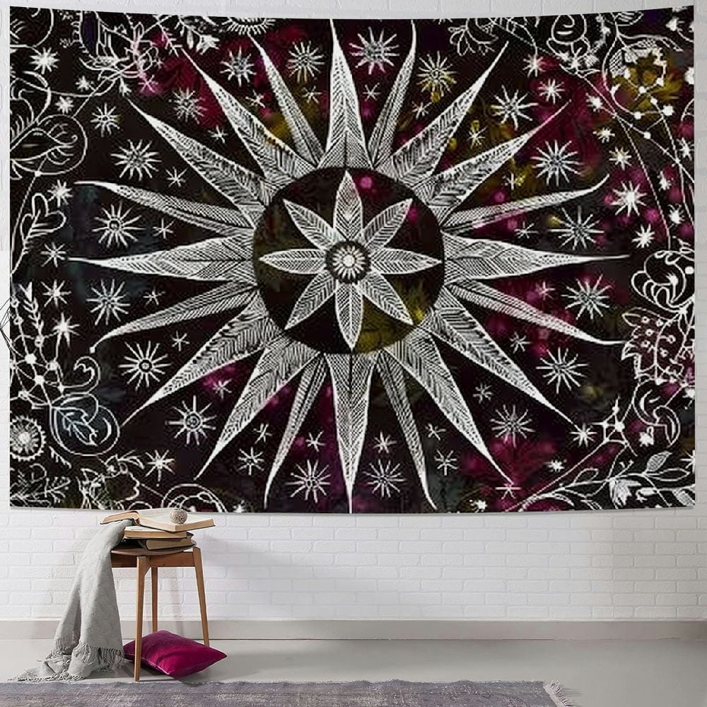 JRXY Black and White Floral Tapestry Bohemian Medallion Hippie Wall ...