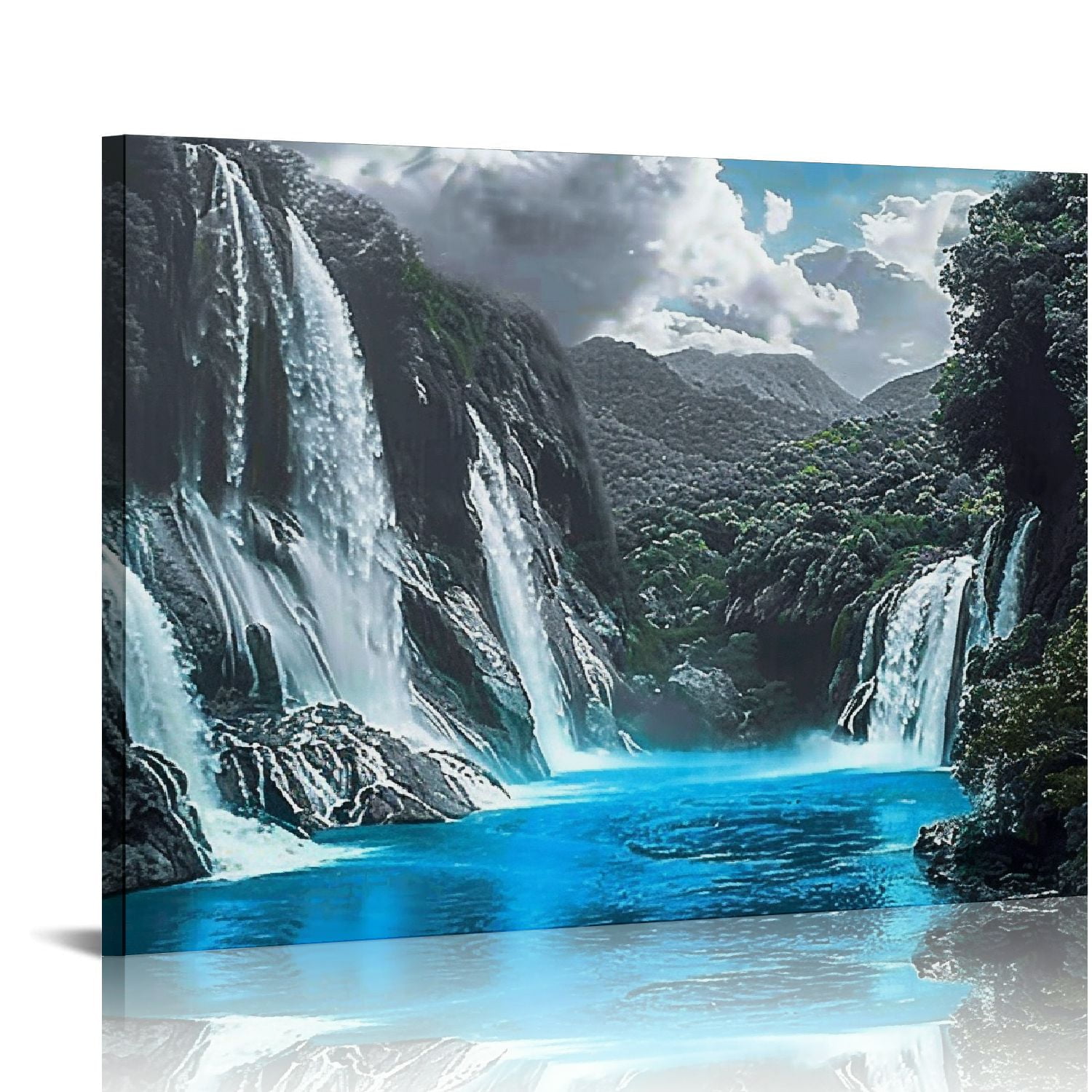 JRXY Black White Teal Waterfall Canvas Wall Art Dreamlike Forest ...