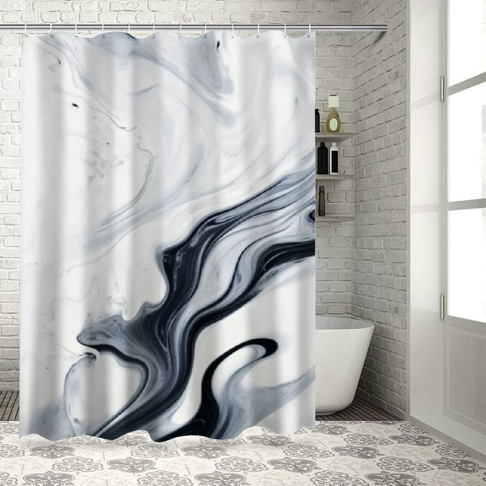 JRXY Black and White Abstract Shower Curtain, Multiple Sizes White ...
