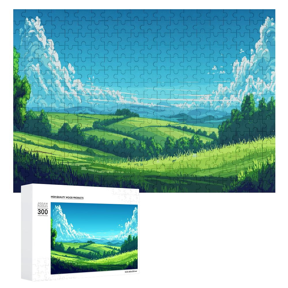 JRXY Bliss Green Rolling Hills Blue Sky Wooden Jigsaw Puzzle for Adults ...