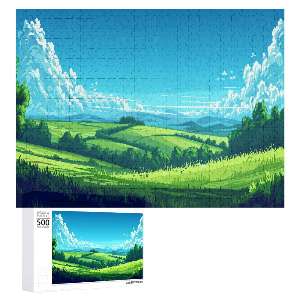 JRXY Bliss Green Rolling Hills Blue Sky Wooden Jigsaw Puzzle for Adults ...