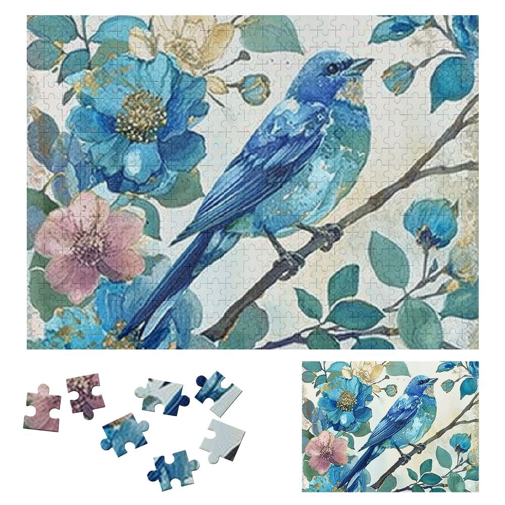 JRXY Blue Bird Flowers Branch Wooden Jigsaw Puzzle for Adults and Kids ...