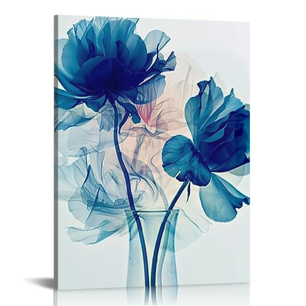 JRXY Blue Flickering Flower Canvas Wall Art Panels Rose Floral Modern ...