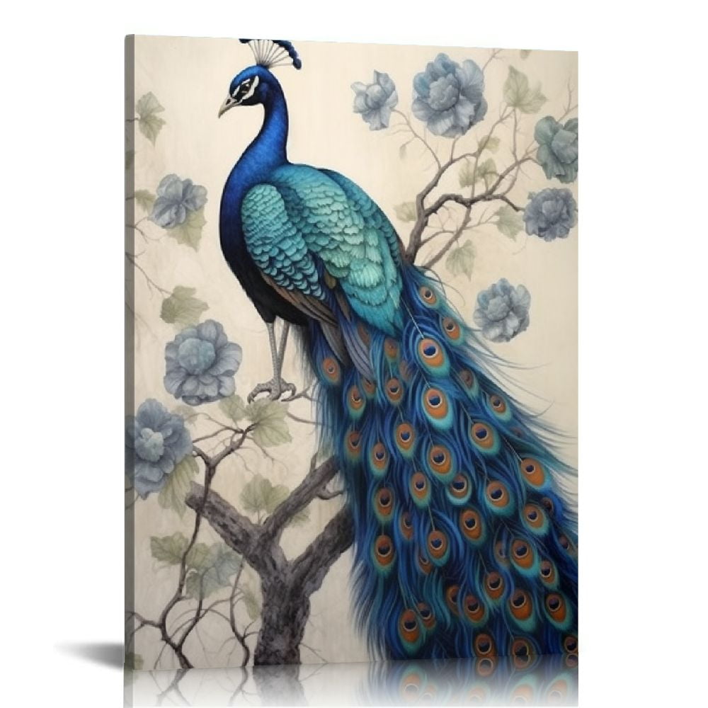 JRXY Blue Peacock Canvas Wall Art Living Room, Beautiful Peacock Wall ...