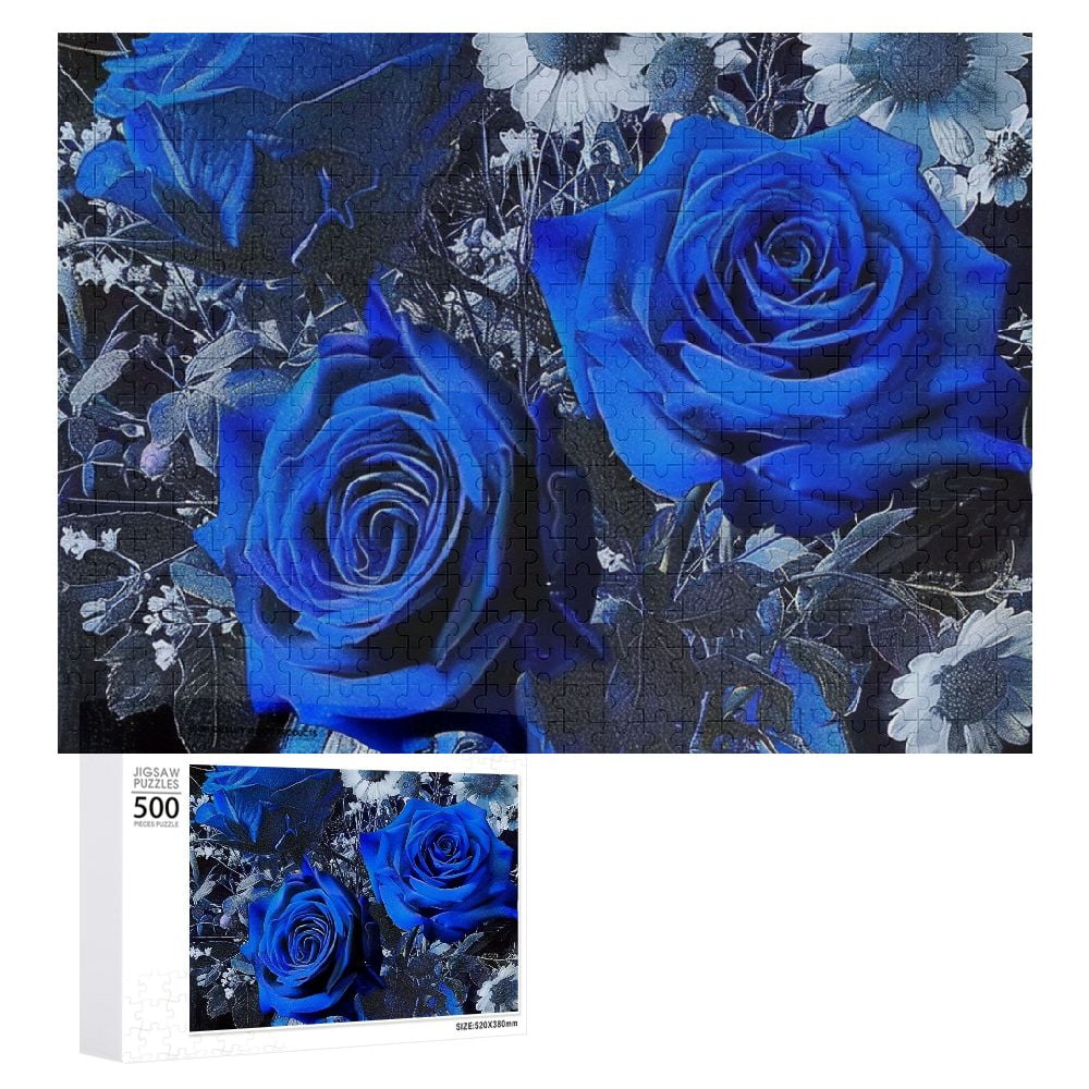 JRXY Blue Rose Wooden Jigsaw Puzzle Challenging Difficult Wood Puzzles ...