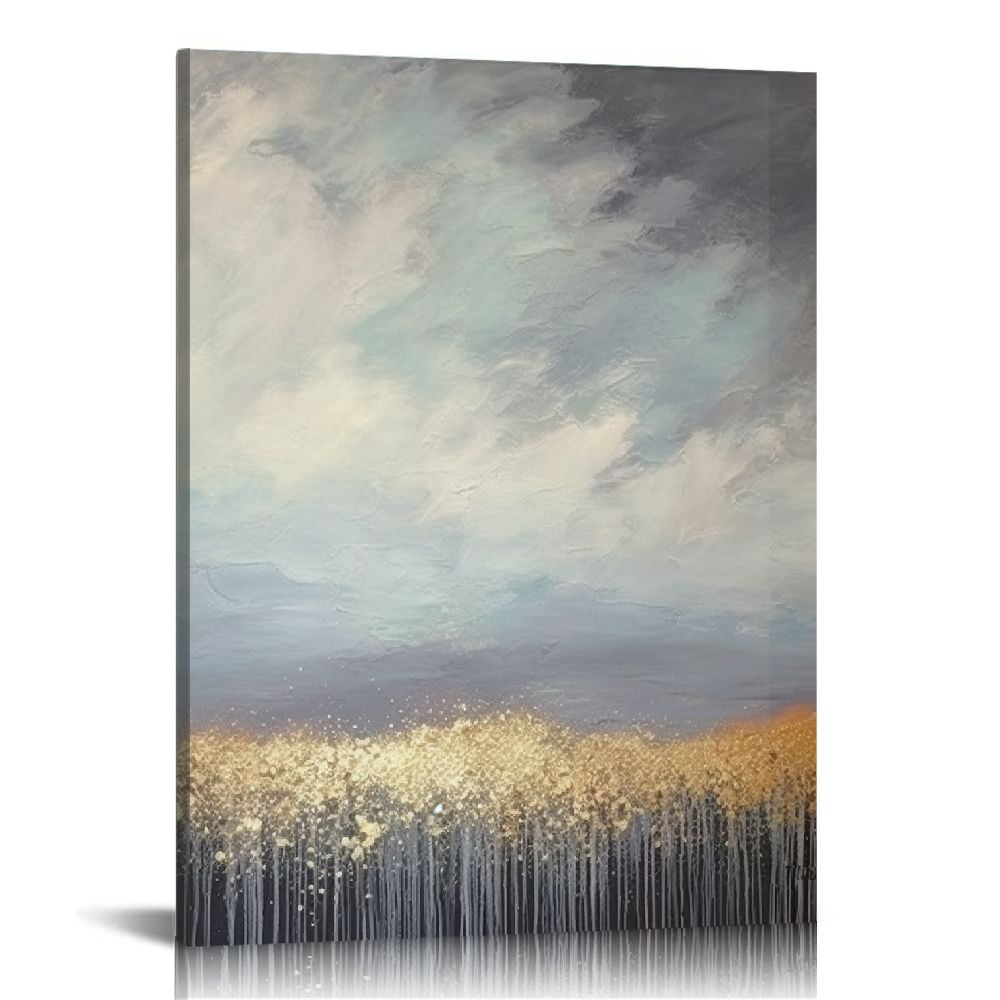 JRXY Blue and Gold Abstract Canvas Wall Art Modern Artwork Foil ...