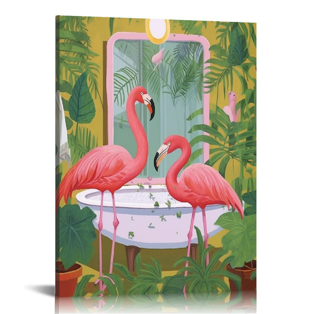 JRXY Botanical Bath Canvas Poster Painting Bathroom Wall Art, Pink ...