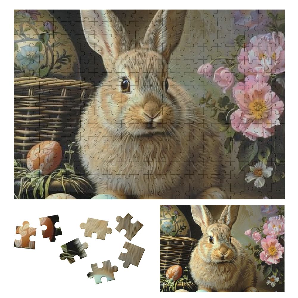 JRXY Bunny Eggs Flowers Wooden Jigsaw Puzzle Easter Puzzle for Adults ...