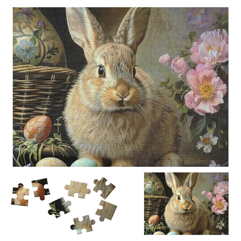 JRXY Bunny Eggs Flowers Wooden Jigsaw Puzzle Easter Puzzle for Adults ...