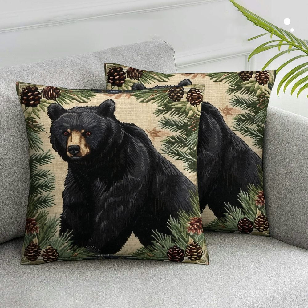 JRXY Cabin Throw Pillow Cover Bear Pine Tree Vintage Country Rustic ...