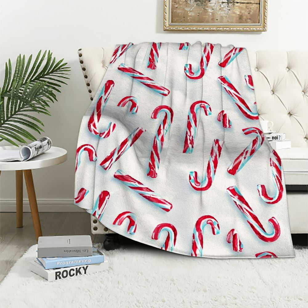 JRXY Candy Cane Throw Blanket, Aquarelle Style Sweets Traditional ...