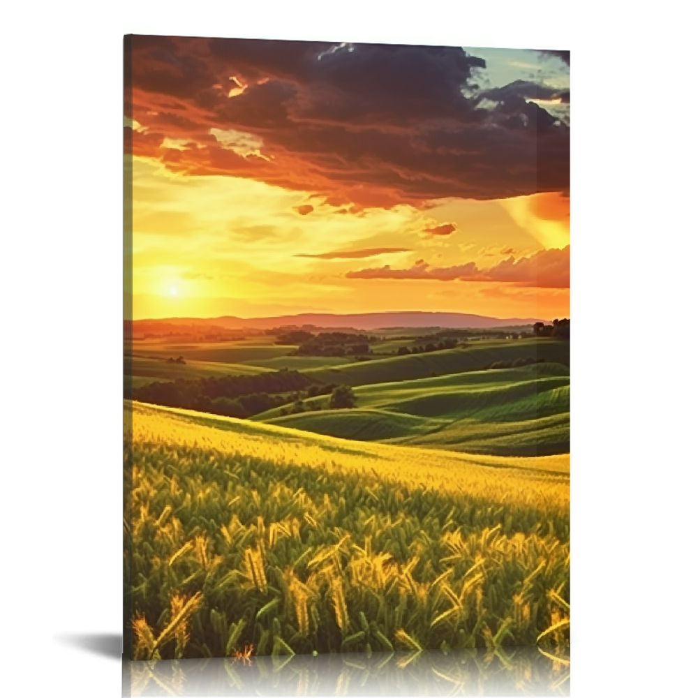 JRXY Canvas Print Wall Art Set Golden Country Wheat Field Sunset Nature ...