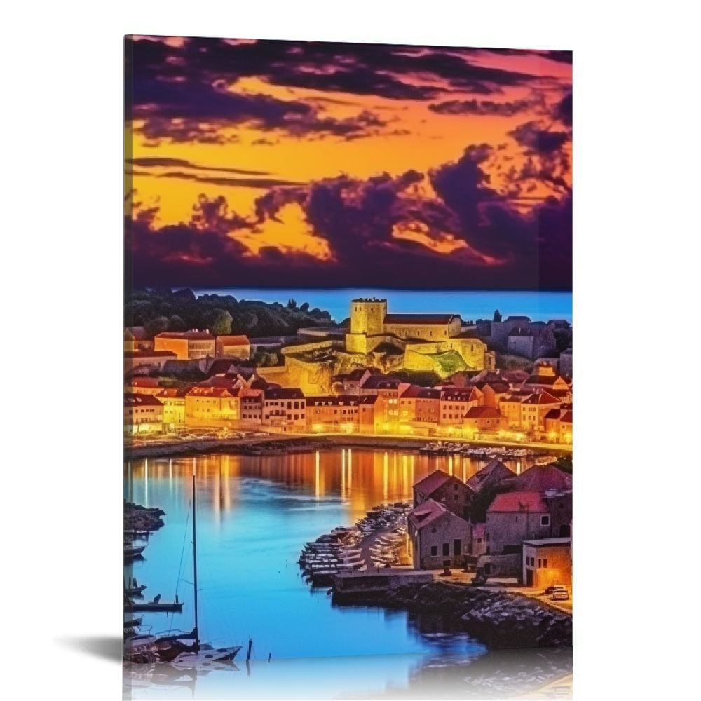 JRXY Canvas Print Wall Art Set Pastel Neon Sunset Ocean Sea Dubrovnik ...