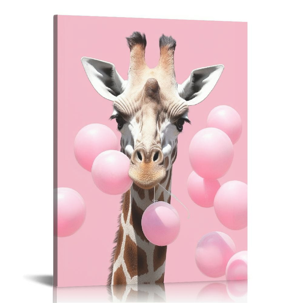JRXY Canvas Wall Art Print Picture, Cute Giraffe Blowing Bubble Gum ...