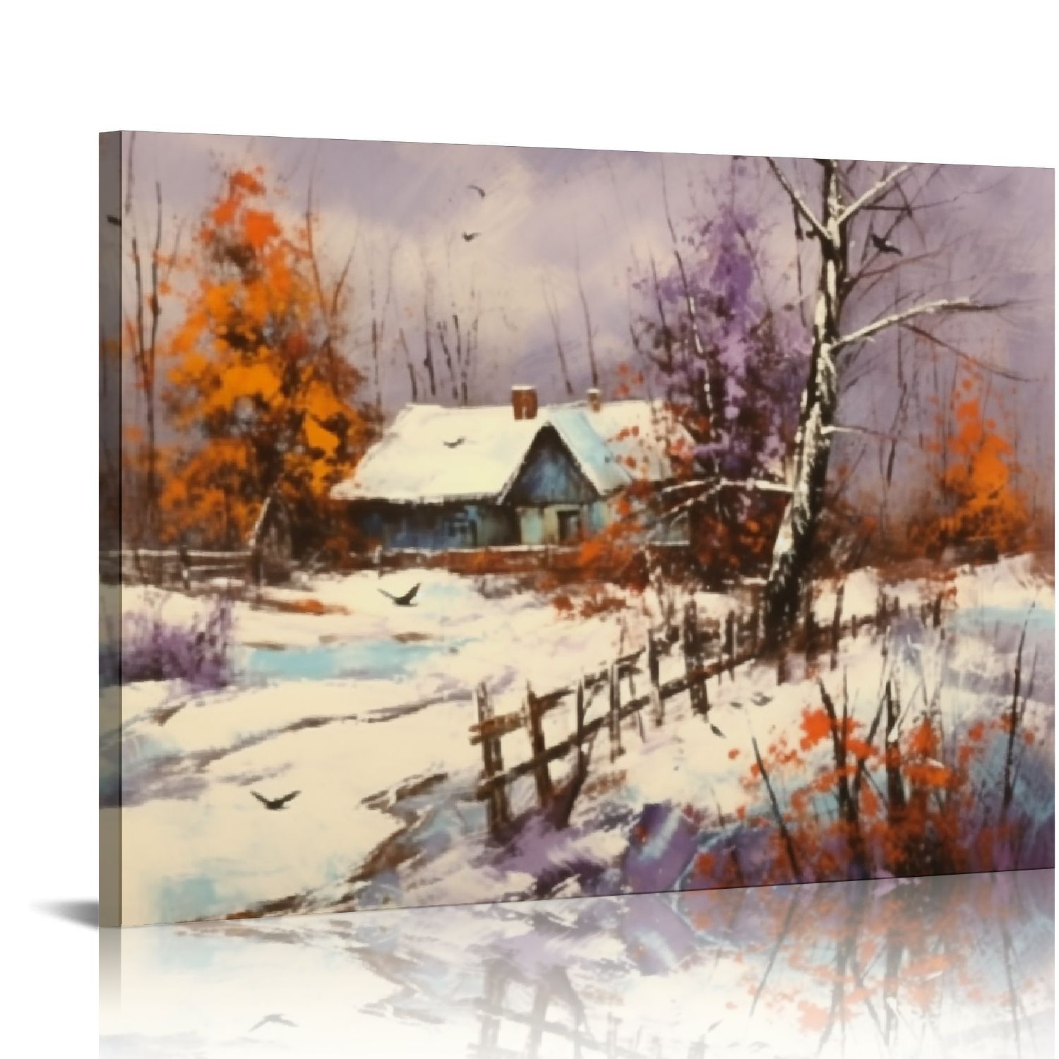 JRXY - Canvas Wall Art - Winter Forest Snow Village - Modern Home Art ...