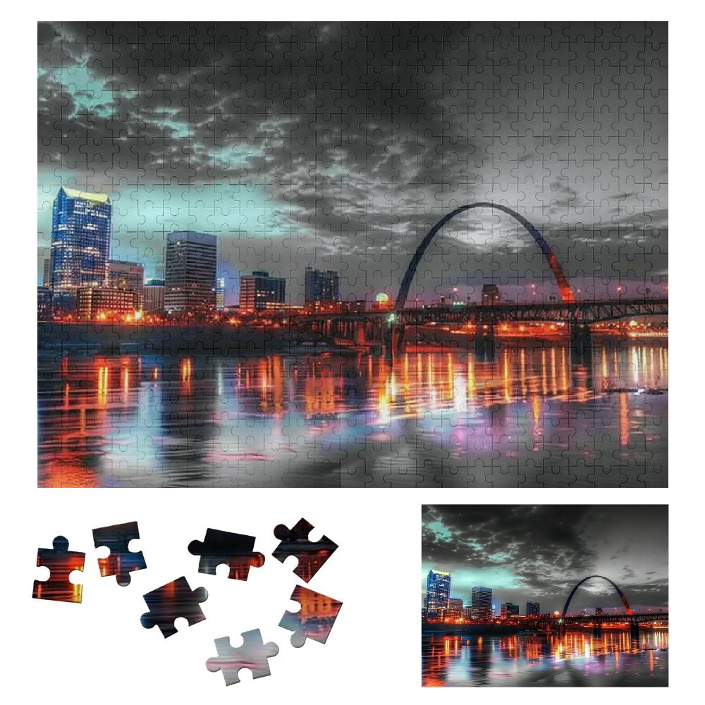 JRXY City Skyline Bridge River Night Cloudy Sky Wooden Jigsaw Puzzle ...