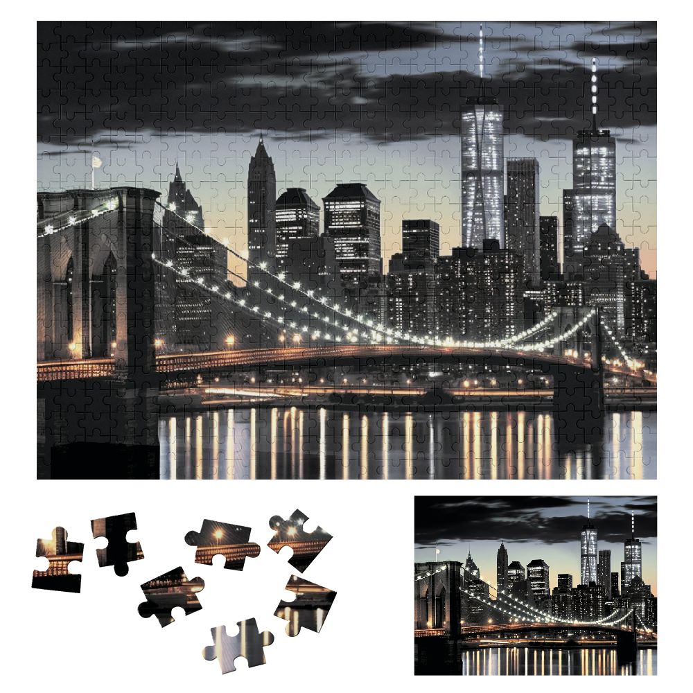JRXY City Skyline Bridge River Wooden Puzzle for Adults and Kids 500 ...