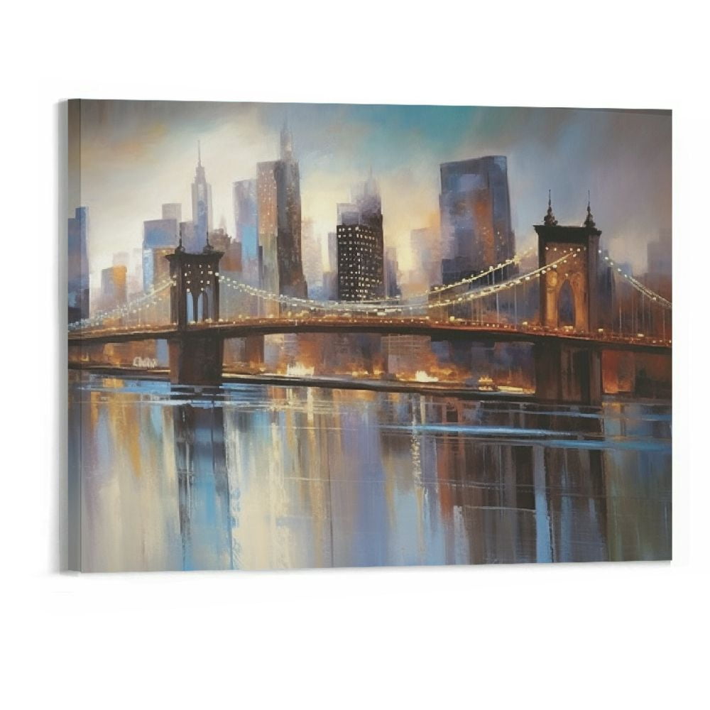 JRXY Cityscape Canvas Wall Art Abstract Skyline New York City Painting ...