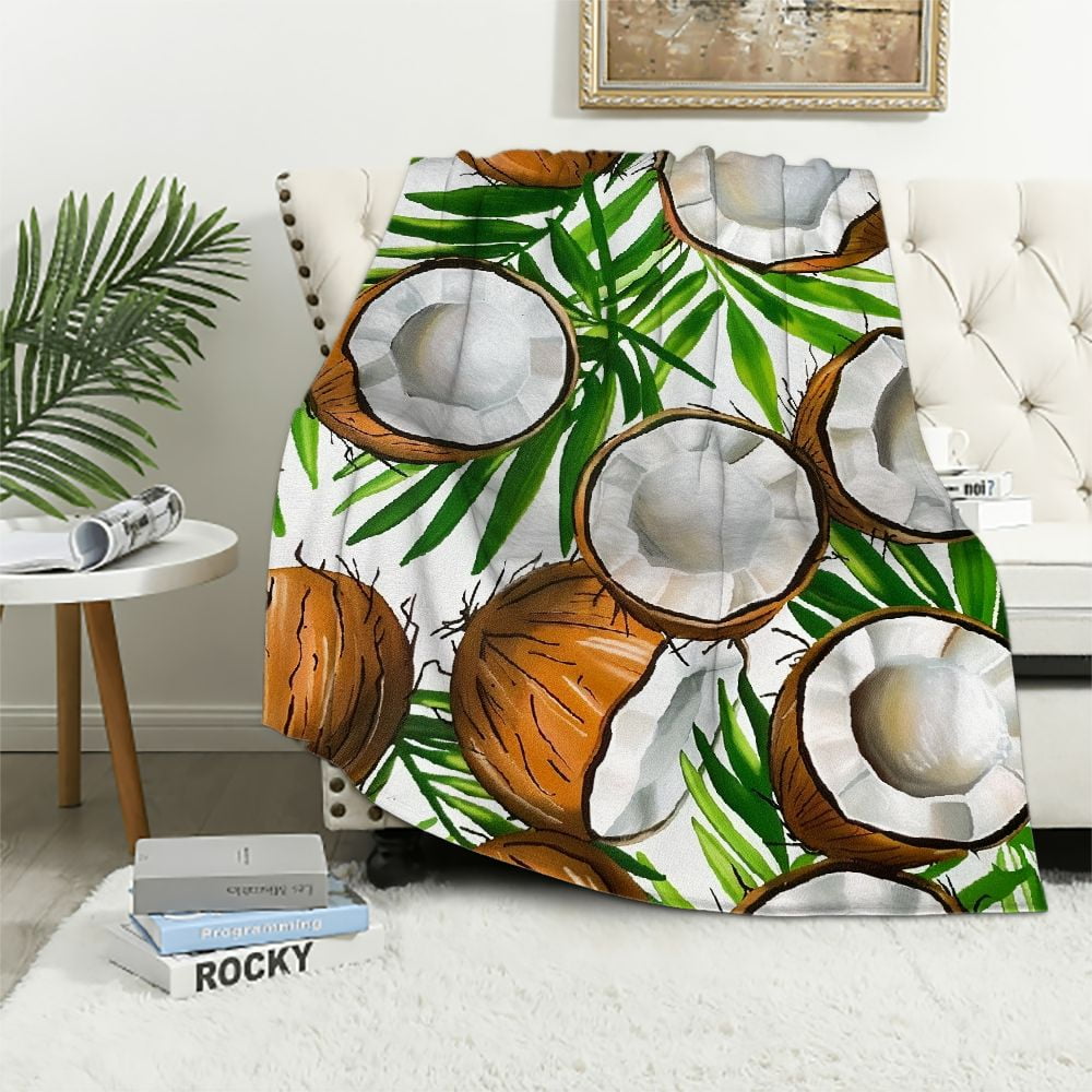 JRXY Coconut Throw Blanket Tropical Fruit Pattern Throw Blanket for Bed ...