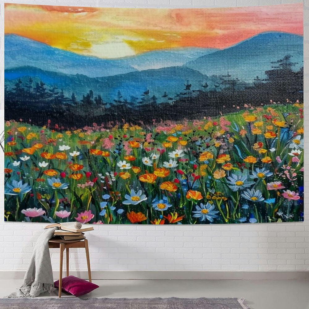 JRXY Colorful Floral Watercolor Floral Pink and Blue Flower Painting ...