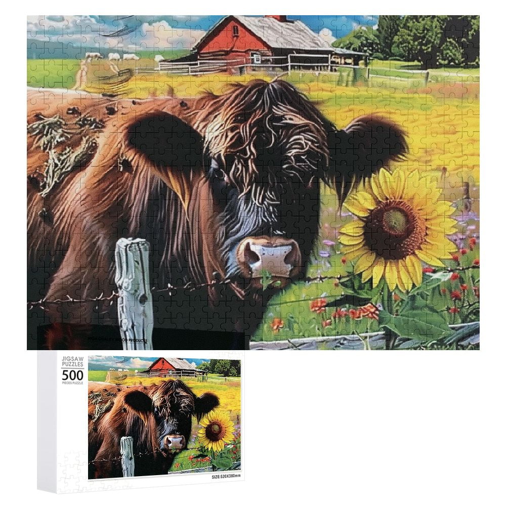 JRXY Cow Sunflower Field Wooden Jigsaw Puzzle Challenging Difficult ...