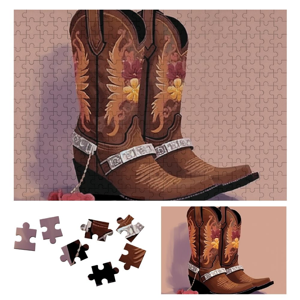 JRXY Cowboy Boots Flower Wooden Puzzle Challenging Difficult Wood ...